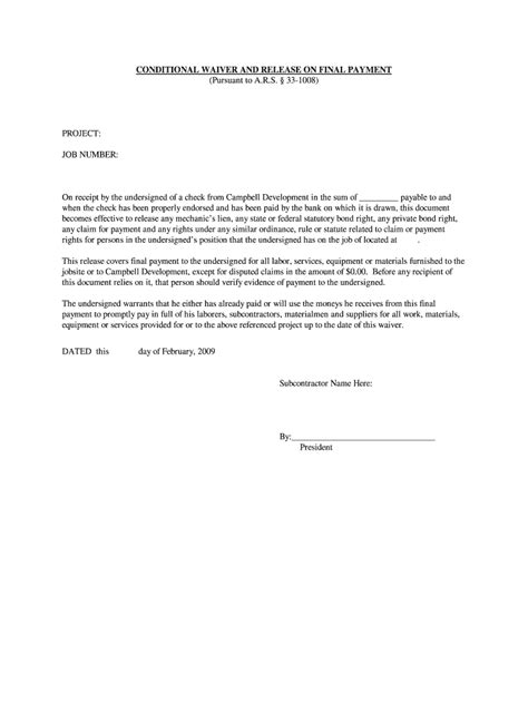 Fillable Online CONDITIONAL WAIVER AND RELEASE ON FINAL PAYMENT Pursuant To A Fax Email Print