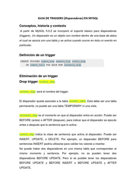 Guia De Triggers Pdf Gestión De Datos Bases De Datos