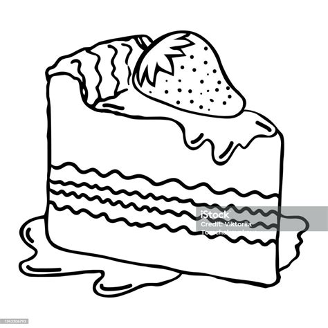 낙서 스타일의 벡터 그림입니다 딸기와 케이크 조각 은 손으로 그립니다 디저트 파이 열매와 케이크 케이크 선에 대한 스톡 벡터 아트 및 기타 이미지 Istock