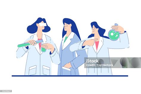 화학 와 여자 과학자 캐릭터 와 유리 플라스크 와 튜브 벡터 일러스트 개념에 대한 스톡 벡터 아트 및 기타 이미지 Istock