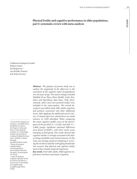 Pdf Physical Frailty And Cognitive Performance In Older Populations