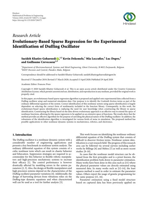 Pdf Evolutionary Based Sparse Regression For The Experimental Identification Of Duffing Oscillator