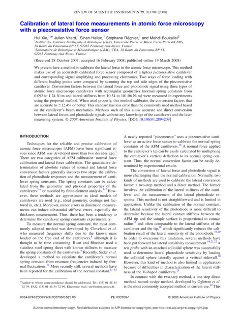 Pdf Calibration Of Lateral Force Measurements In Atomic Force Microscopy With A Piezoresistive