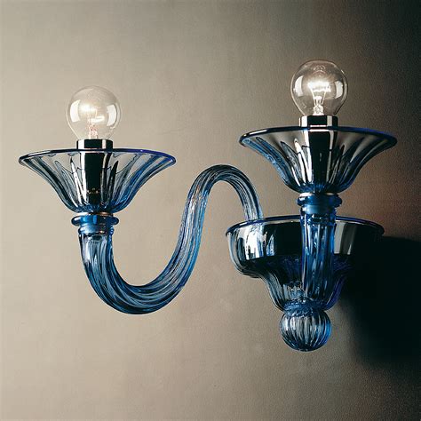 Classic Blue Glass Ribbed Detail Wall Light Juliettes Interiors