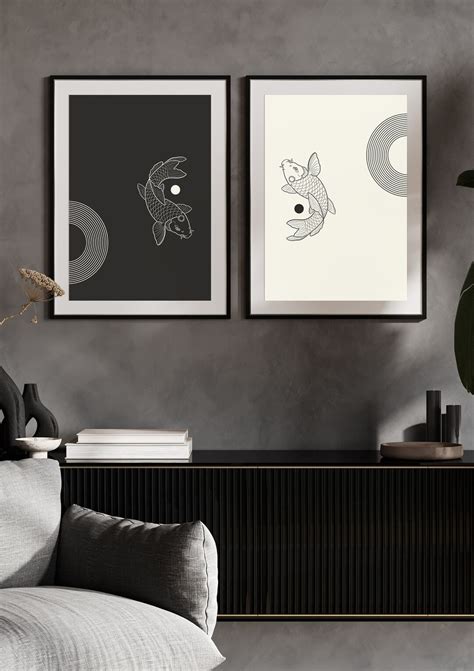 Yin Yang Koi Fish Koi Fish Wall Art Print Yin Yang Painting Abstract