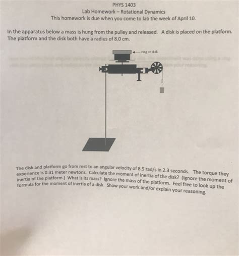 Solved PHYS 1403 Lab Homework Rotational Dynamics This Chegg