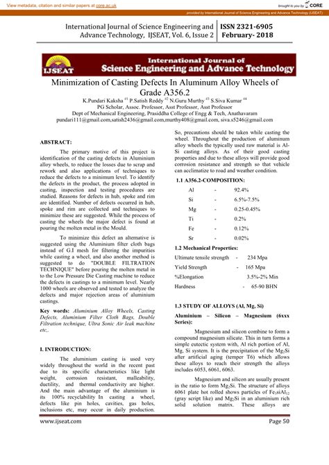 Minimization Of Casting Defects In Aluminum Alloy Wheels Of Grade A3562 Kpundari Kaksha 1 P