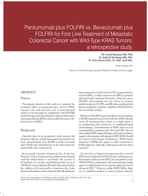 Pdf Panitumumab Plus Folfiri Vs Bevacizumab Plus Folfiri For First
