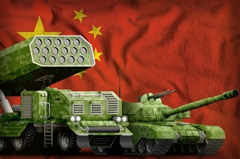 중국 국기 배경에 무거운 군 장갑차 개념 3 차원 일러스트 레이 션 군사에 대한 스톡 사진 및 기타 이미지 군사 기 대포