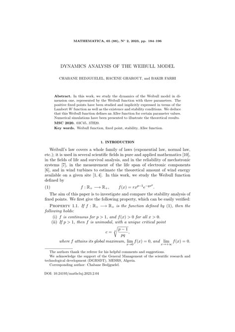 pdf dynamics analysis of the weibull model