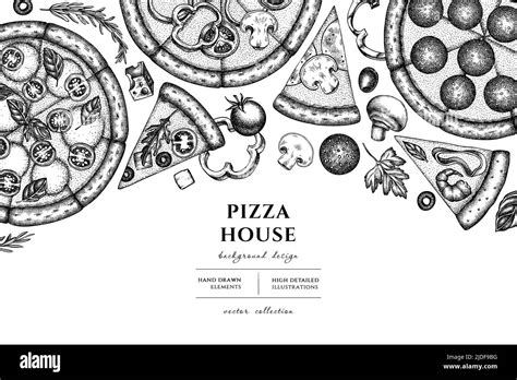 Pizza Hand Drawn Illustration Design Background With Sketch Greek