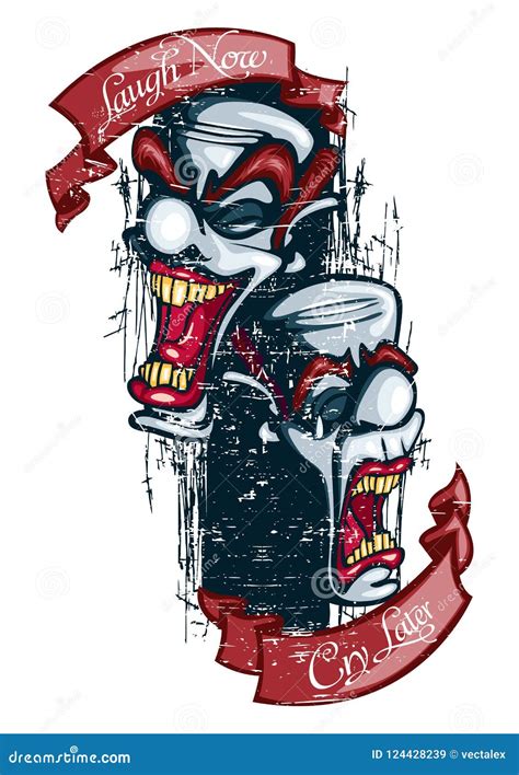 Laugh Now Cry Later Play Now Pay Later Clown Tattoo Vector