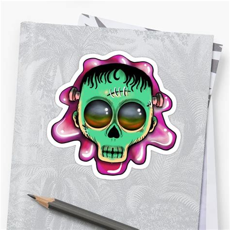 ‘cute Skulls Franky Sticker By Fakeface Inspired In Another Horror Movie Dr Frankenstein
