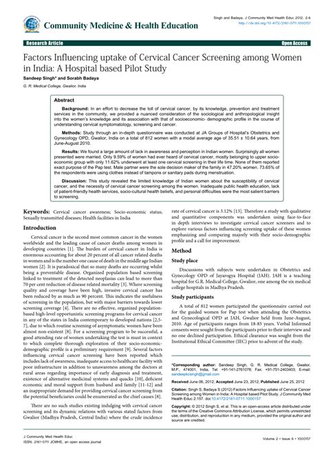 Pdf Factors Influencing Uptake Of Cervical Cancer Screening Among