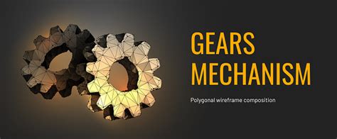 두 개의 기어 다각형 와이어 프레임 조성 엔진 작업의 개념 어두운 배경에 고립 된 다각형 추상 파티클은 기하학적 실루엣으로 연결됩니다 벡터 3차원 형태에 대한 스톡 벡터