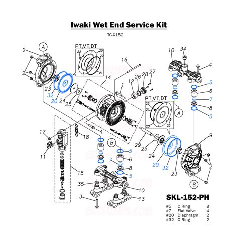 Iwaki Gfpp Tc X152 Hytrel Diaphragm Service Kit Skl 152 Ph Bropumps
