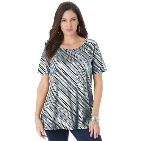 Roamans Womens Plus Size Swing Ultimate Tee With Keyhole Back