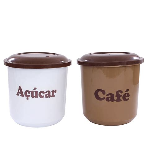 Kit Porta Mantimentos Redondo Açúcar E Café ml ErcaPlast Feira da Madrugada SP