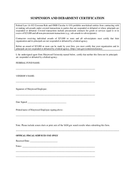 Fillable Online Suspension And Debarment Certification Suspension And