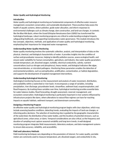 Water Quality And Hydrological Monitoring Pdf Environmental Monitoring Water Quality