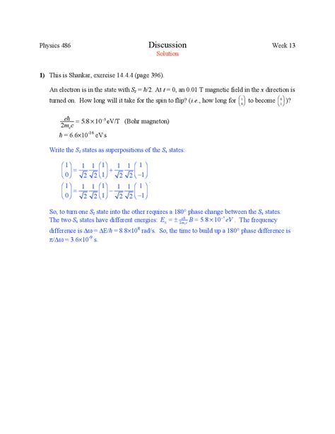 Discussion Questions With Solutions Quantum Physics I Phys 486