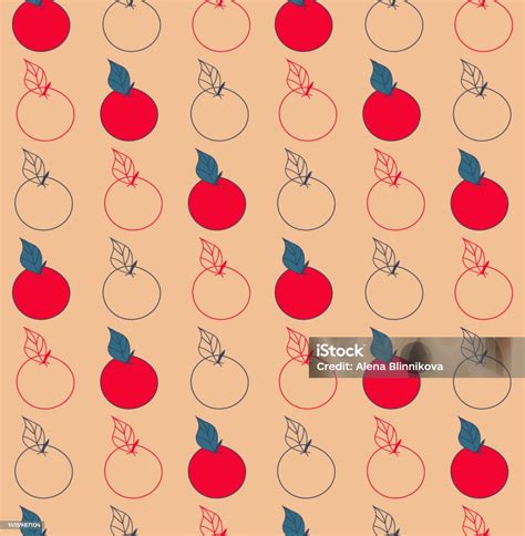 빨간색과 윤곽선 사과의 원활한 패턴 오렌지색 배경에 과일 패턴 벡터 일러스트 레이 션 0명에 대한 스톡 벡터 아트 및 기타 이미지 0명 건강한 생활방식 건강한 식생활