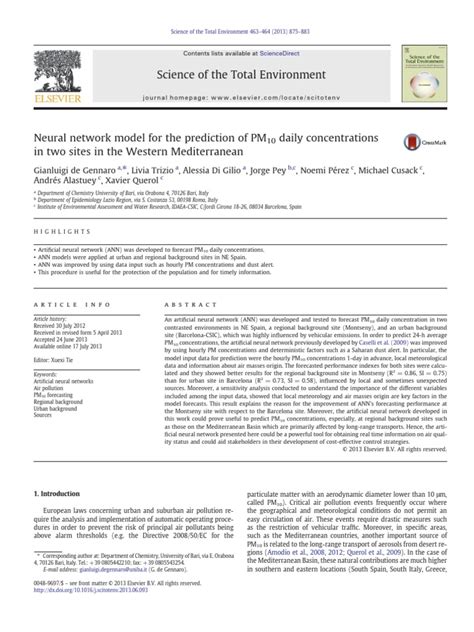 19 0 neural network model for the prediction of pm10 daily