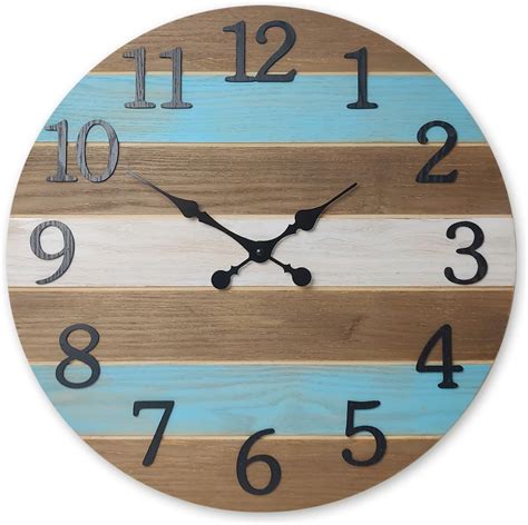 Constantplanet Blue Solid Wood Clock Battery Operated 20
