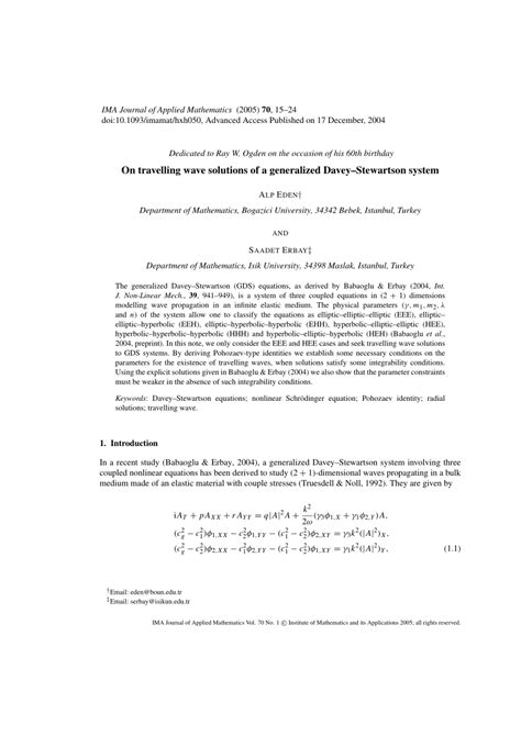 Pdf On Travelling Wave Solutions Of A Generalized Davey Stewartson System