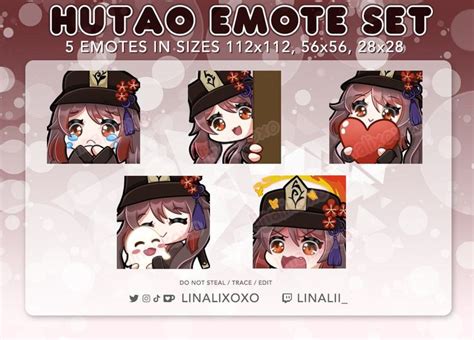Genshin Impact Hu Tao Emote Set Pack Cute Chibi Twitch Streamer Discord