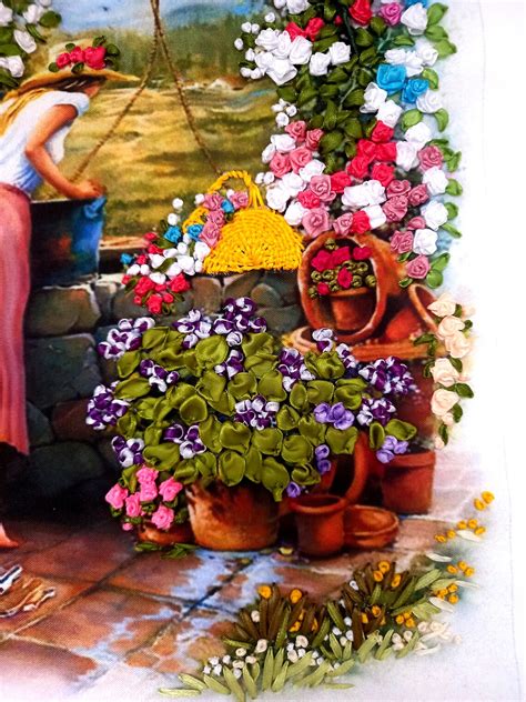 Ручная работа Картина вышитая лентами Девушка у колодца Not Framed Etsy