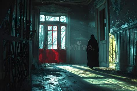 A Dark Dimly Lit Room With A Person Standing In The Corner Stock Illustration Illustration Of