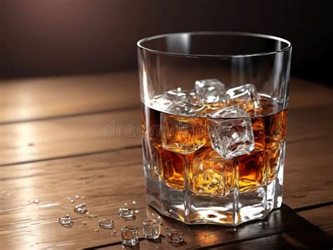 A Glass Filled With Ice Sitting On Top Of A Wooden Table Generative Ai