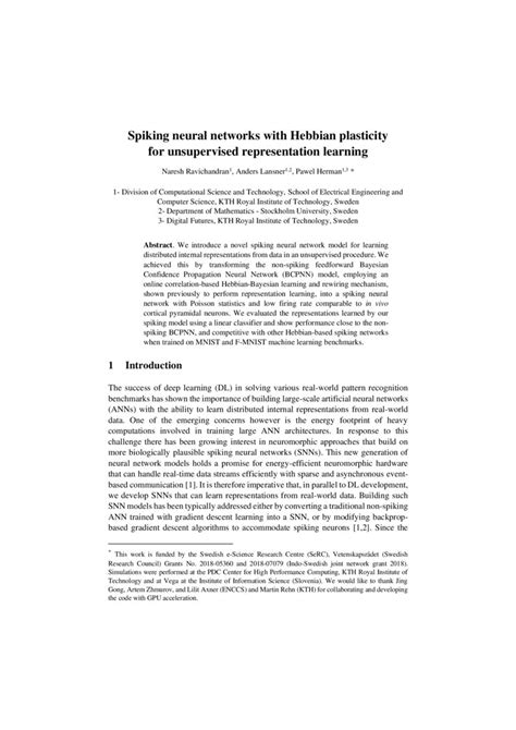 spiking neural networks with hebbian plasticity for unsupervised representation learning deepai