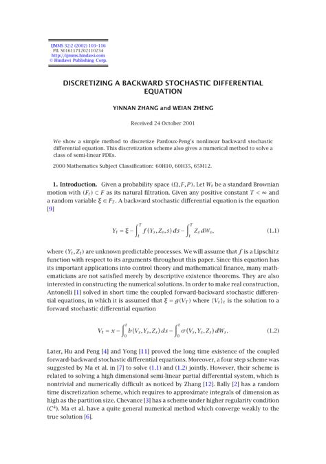 Pdf Discretizing A Backward Stochastic Differential Equation