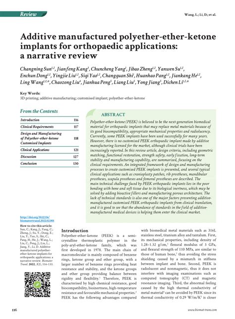 Pdf Additive Manufactured Polyether Ether Ketone Implants For