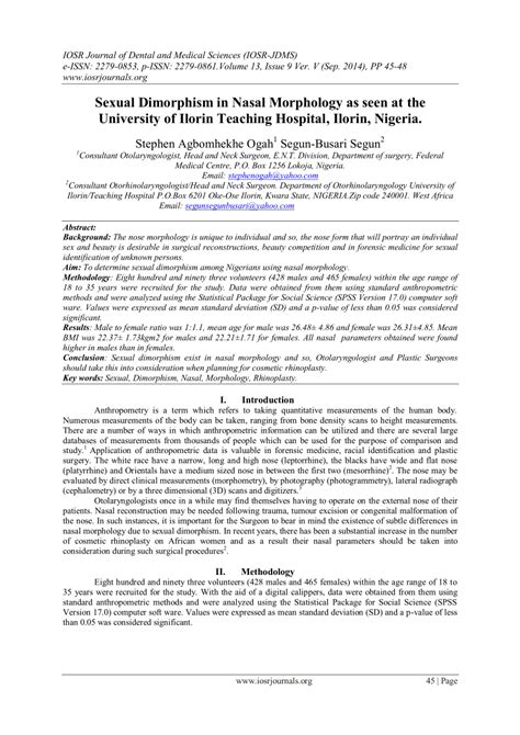 PDF Sexual Dimorphism In Nasal Morphology As Seen At The University Of Ilorin Teaching