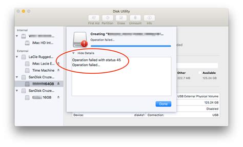 disk utility operation failed status 45 apple community