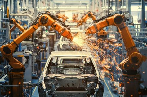 High Tech Automotive Assembly Plant Featuring Advanced Robotics And