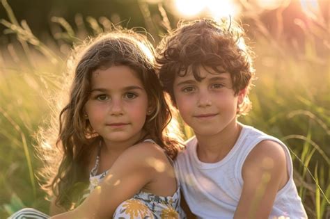 Brother And Sister Hugging At Sunset Premium Ai Generated Image