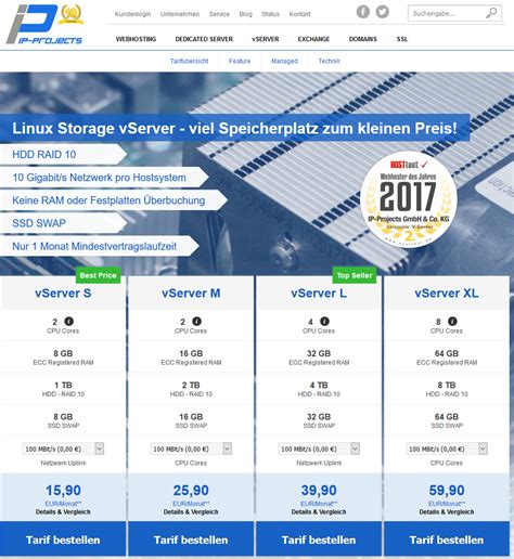 Neue Linux Storage Vserver Tarife
