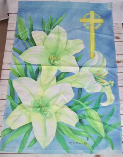 Toland Easter Lilies Cross Yard Flag Garden Banner 36 X 52 Religious Blue White £8 62 Picclick Uk