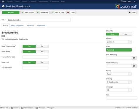 Help Extensions Module Manager Breadcrumbs Joomla Documentation