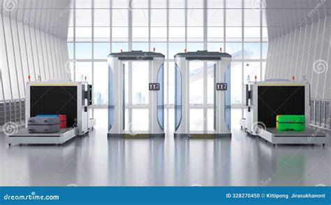 Airport Security Checkpoint With Security Gates And Scanner Machine Stock Illustration