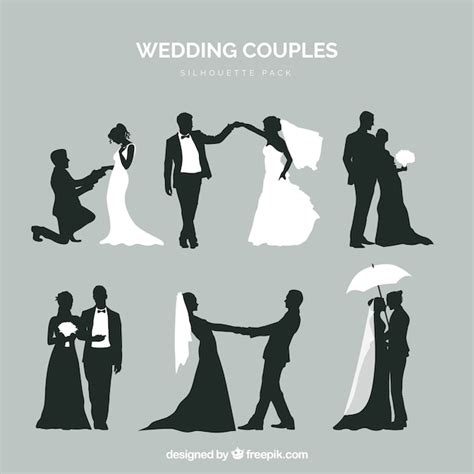 Parejas Boda Siluetas Set Vector Gratis
