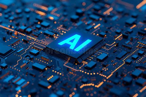 Ai Chip On Circuit Board With Glowing Lights Stock Illustration