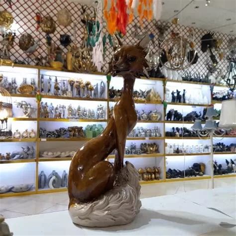 خرید و قیمت مجسمه رومیزی روباه سایز بزرگ ، روباه پلی استری طرح چوب مجسمه روباه پلی استری ترب