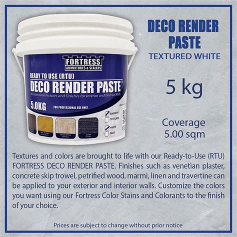 Fortress Deco Render Paste Textured White 5kg Pail Gt Stone Works Shop