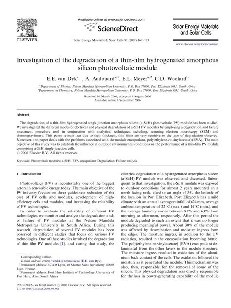 Pdf Investigation Of The Degradation Of A Thin Film Hydrogenated