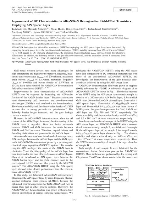 Pdf Improvement Of Dc Characteristics In Algangan Heterojunction Field Effect Transistors